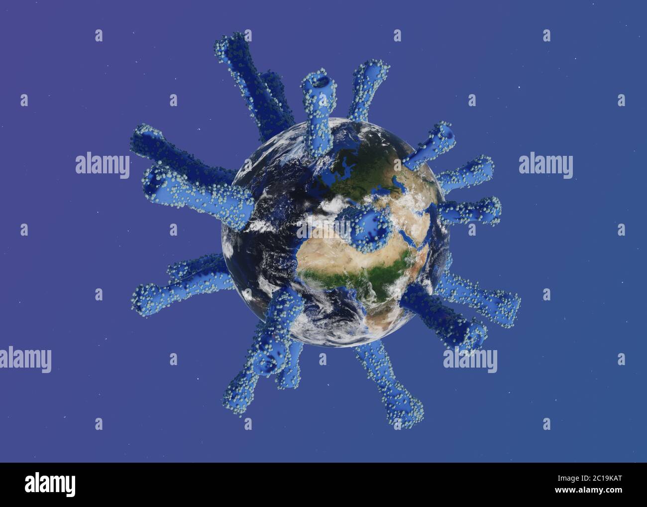 The planet Earth transform to coronavirus on isolated background. 3d ...