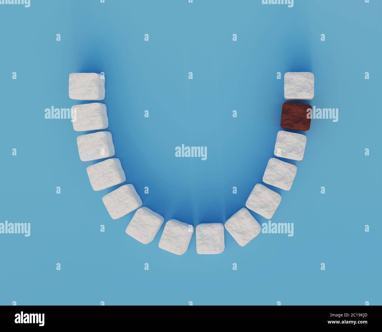 Sweet tooth dental health care concept. Sugar teeth, a single molar is ...