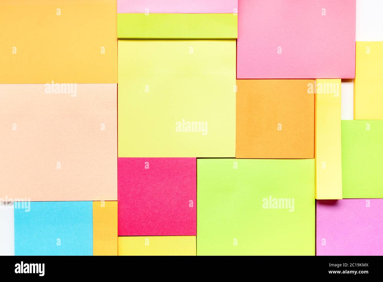 Group of empty coloured post-its as background. Brainstorming concept ...