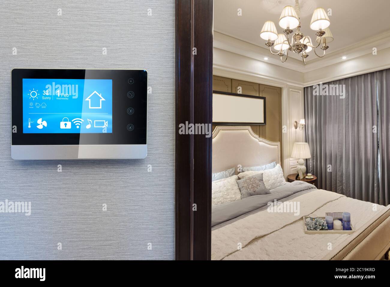 smart screen with smart home with modern bedroom Stock Photo - Alamy