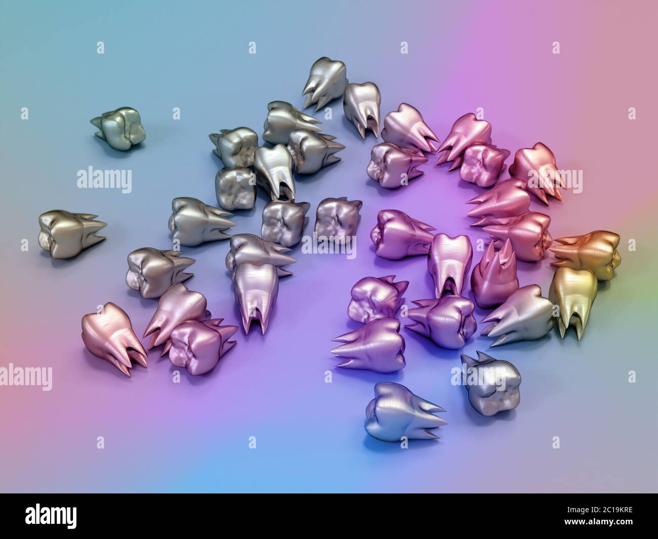 Abstract golden multi-colored teeth, gold crown teeth. 3d illustration ...
