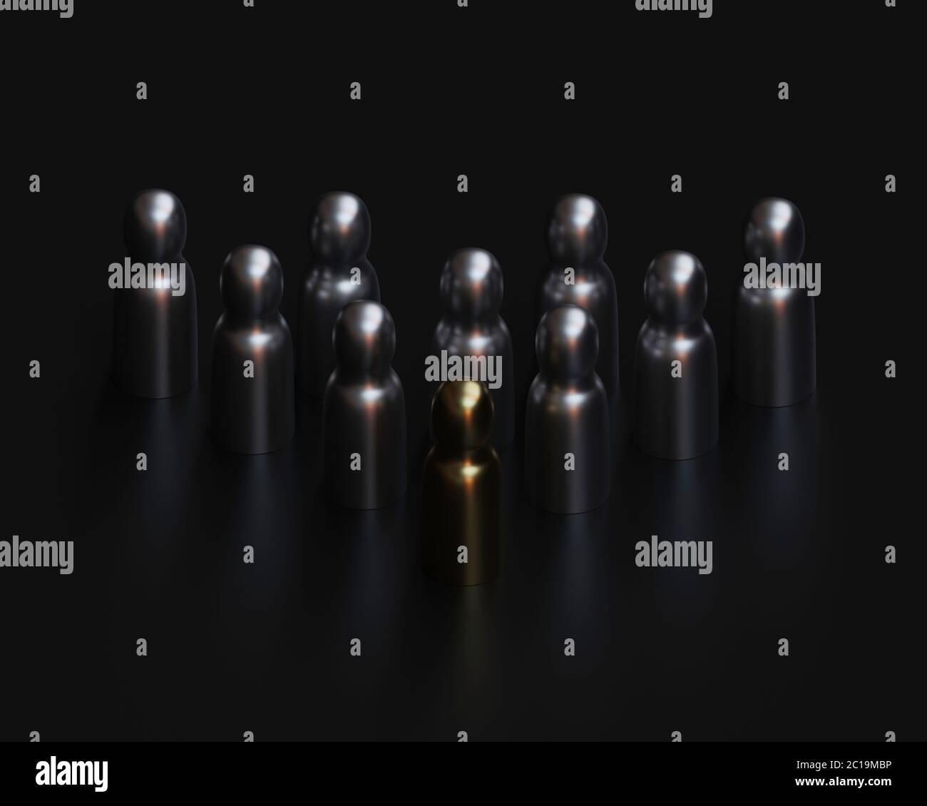 Concept leader of the business team. Crowd of gray silver men goes for ...