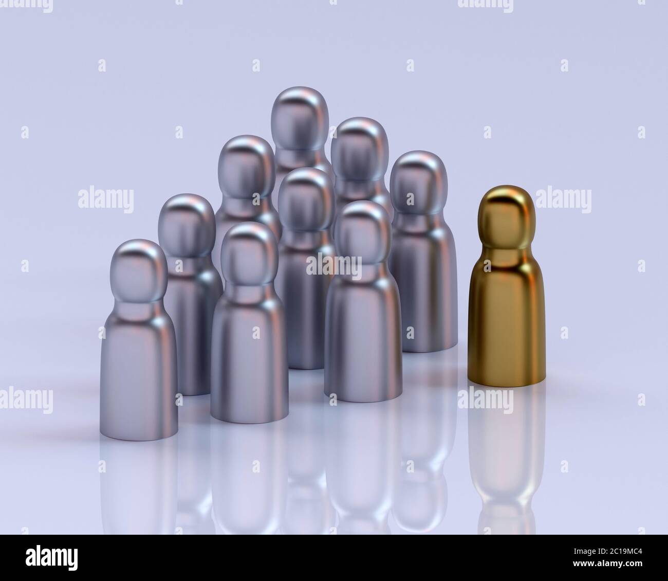 Concept leader of the business team. Crowd of gray silver men goes for ...