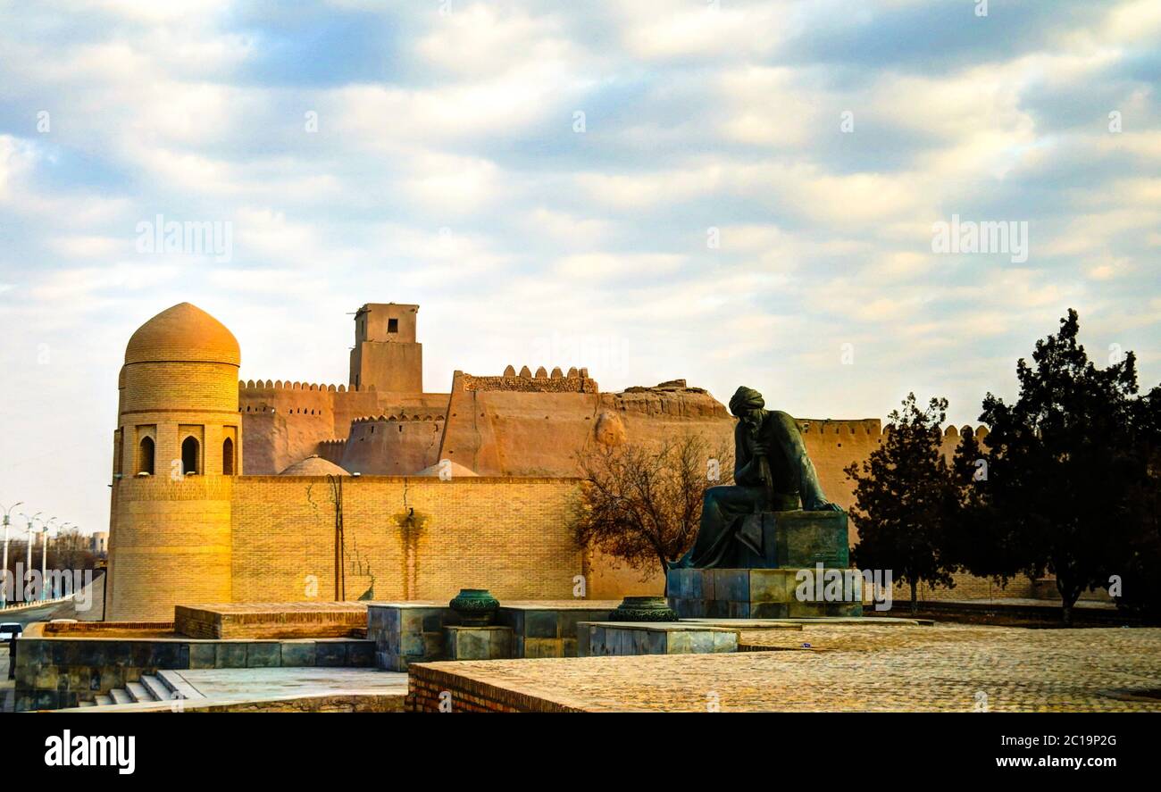 Exterior view to Ota-Darvoza gate and Statue of Muhammad ibn Musa al ...