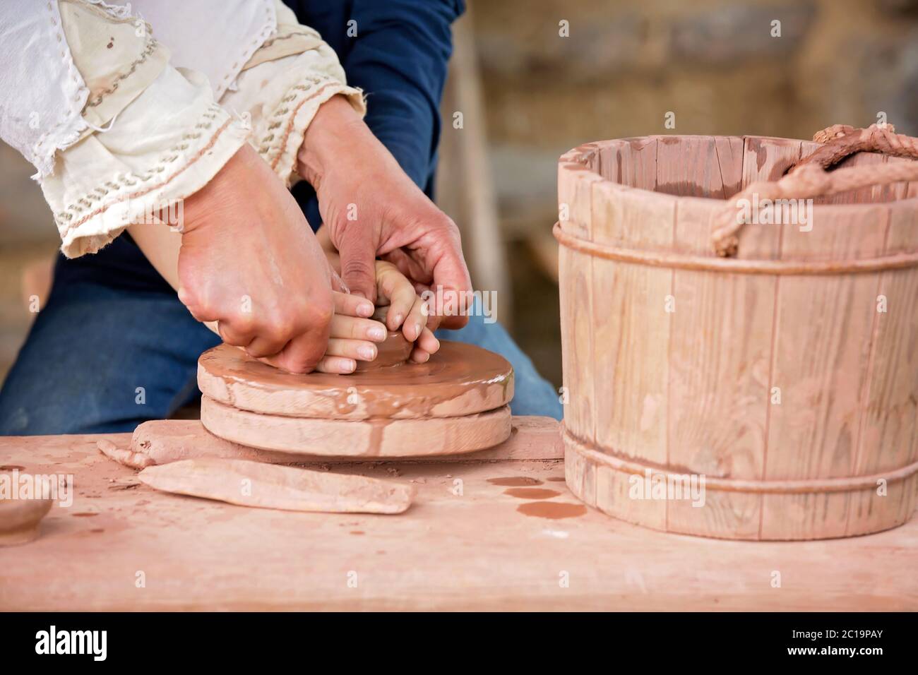 Child, cute boy, making ceramic pot on a farm Stock Photo - Alamy