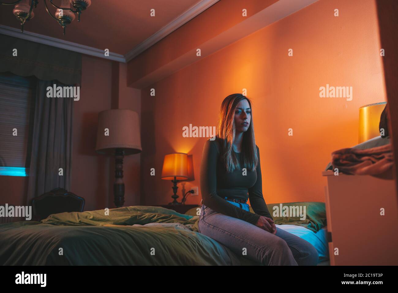 Alone Woman Night Bed High Resolution Stock Photography and Images - Alamy