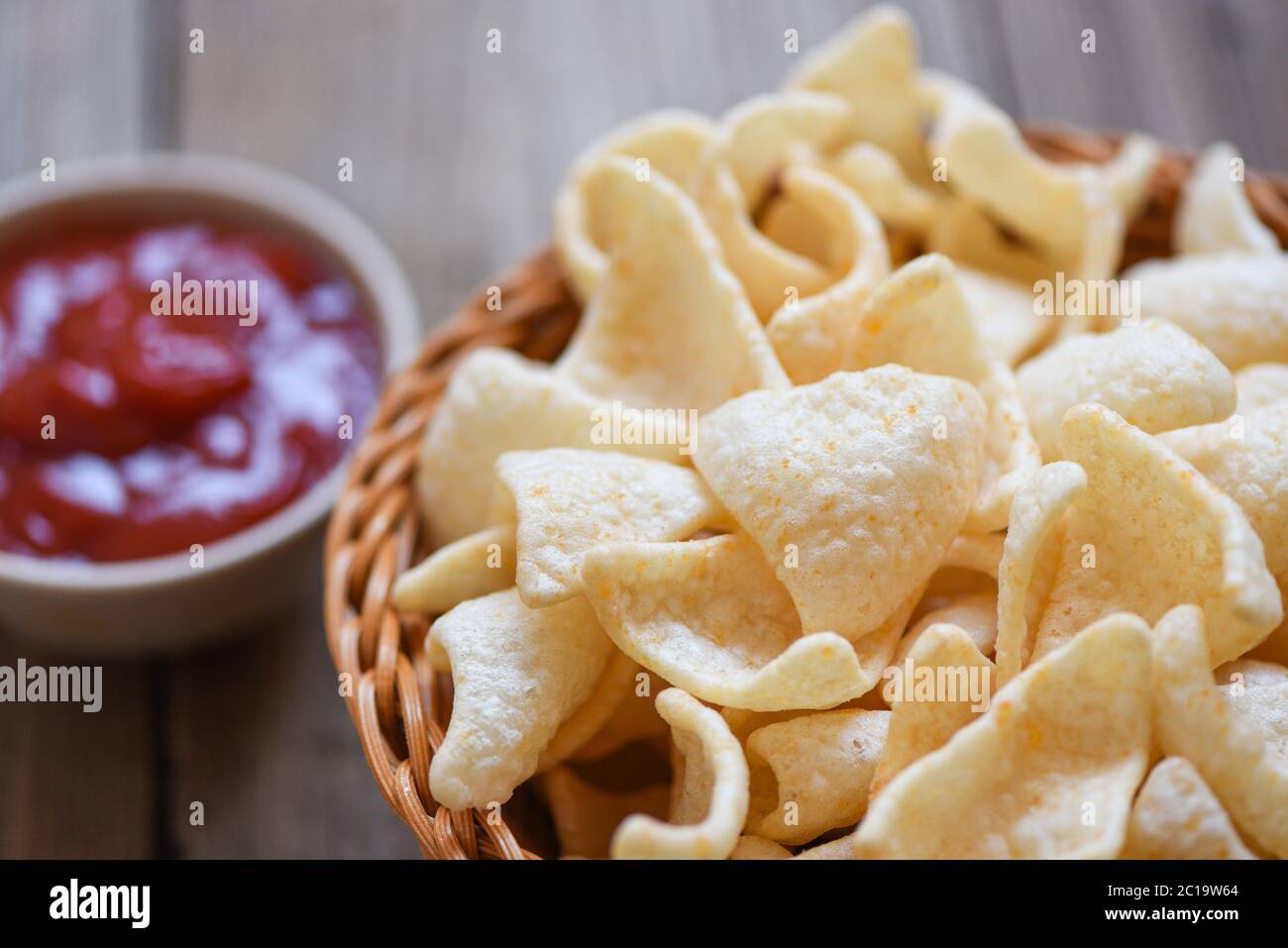 crunchy prawn crackers or shrimp crisp rice and ketchup for traditional ...