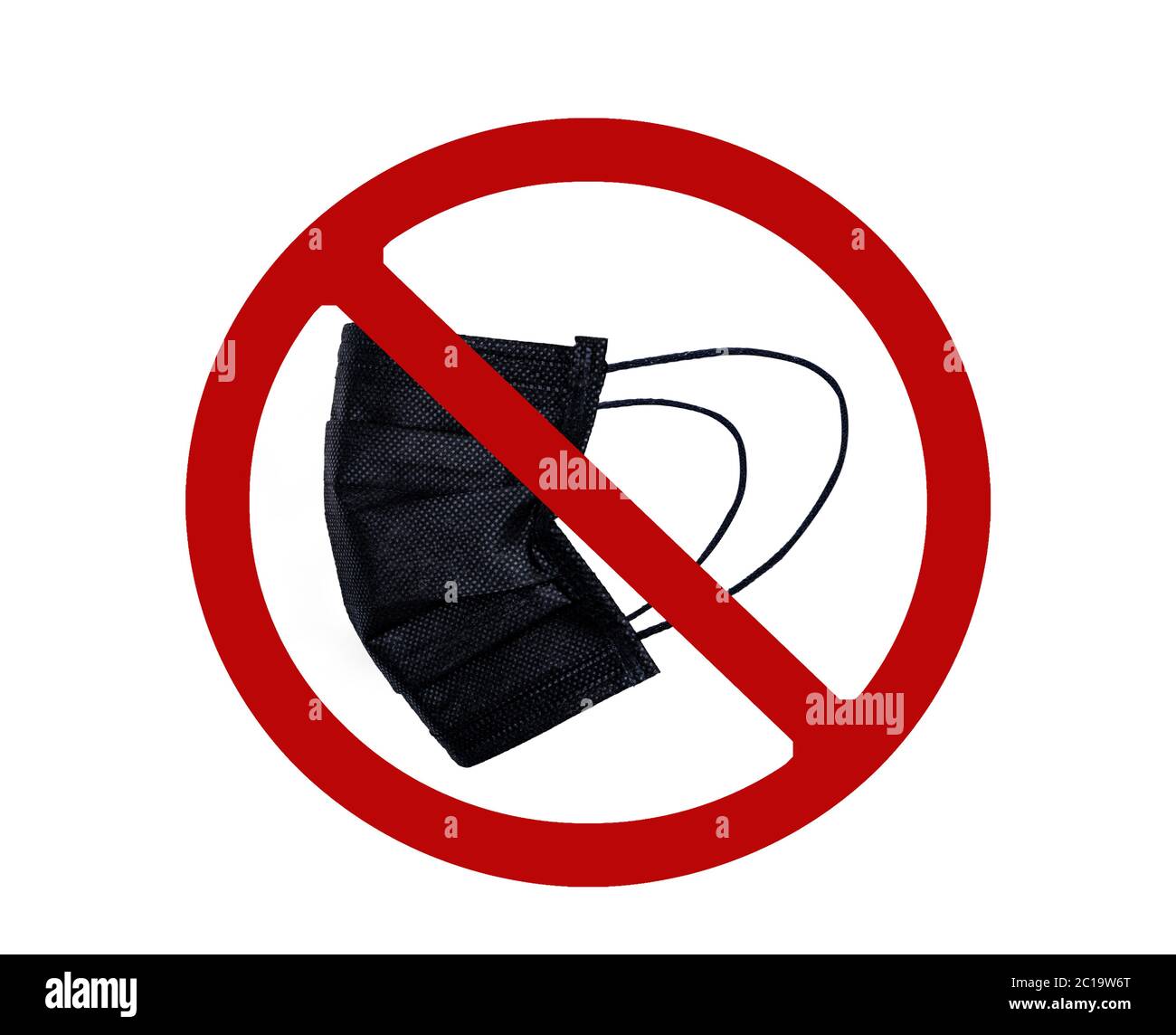 Used black surgical face mask in red forbidden symbol on white ...