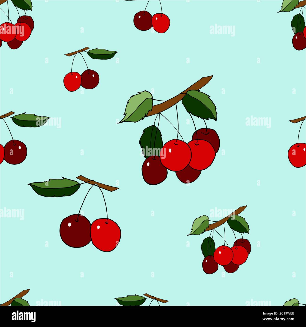 Seamless pattern with cherry Stock illustration, vector, hand drawing ...