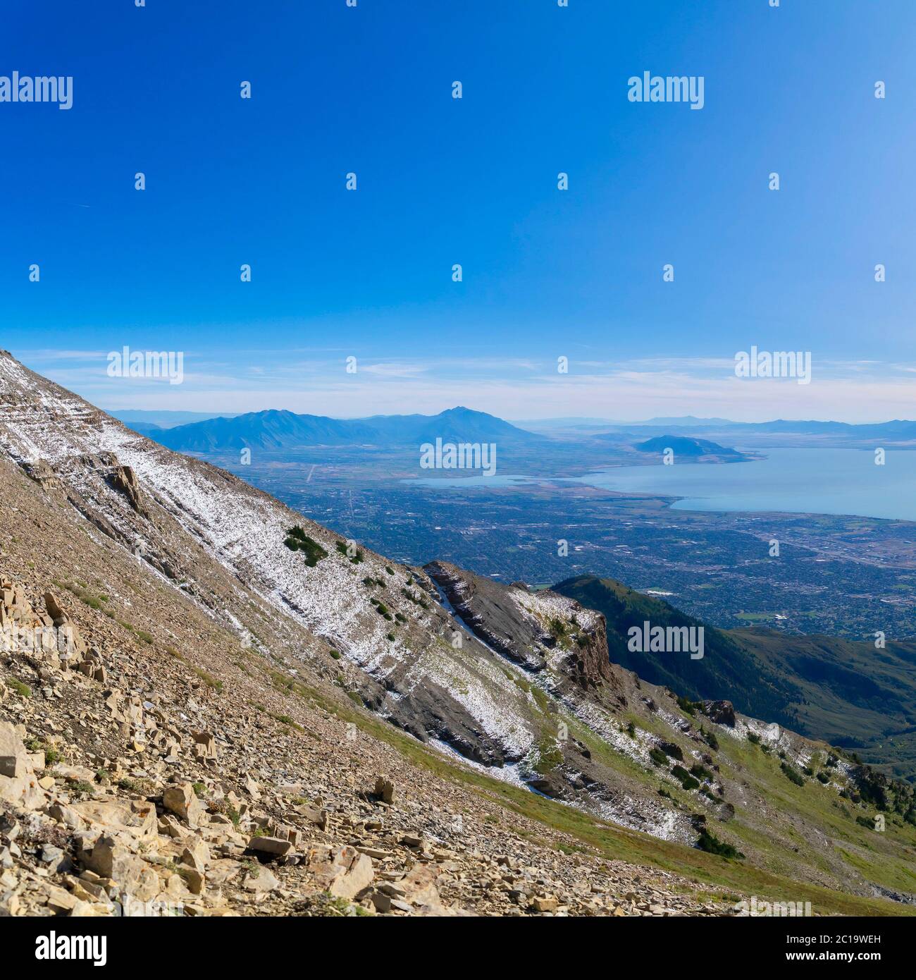 Square frame View from the summit of Mount Timpanogos, Utah Stock Photo ...