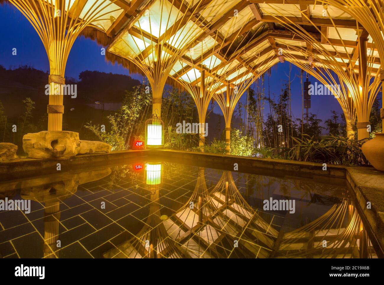 outdoor spa pool at night Stock Photo - Alamy