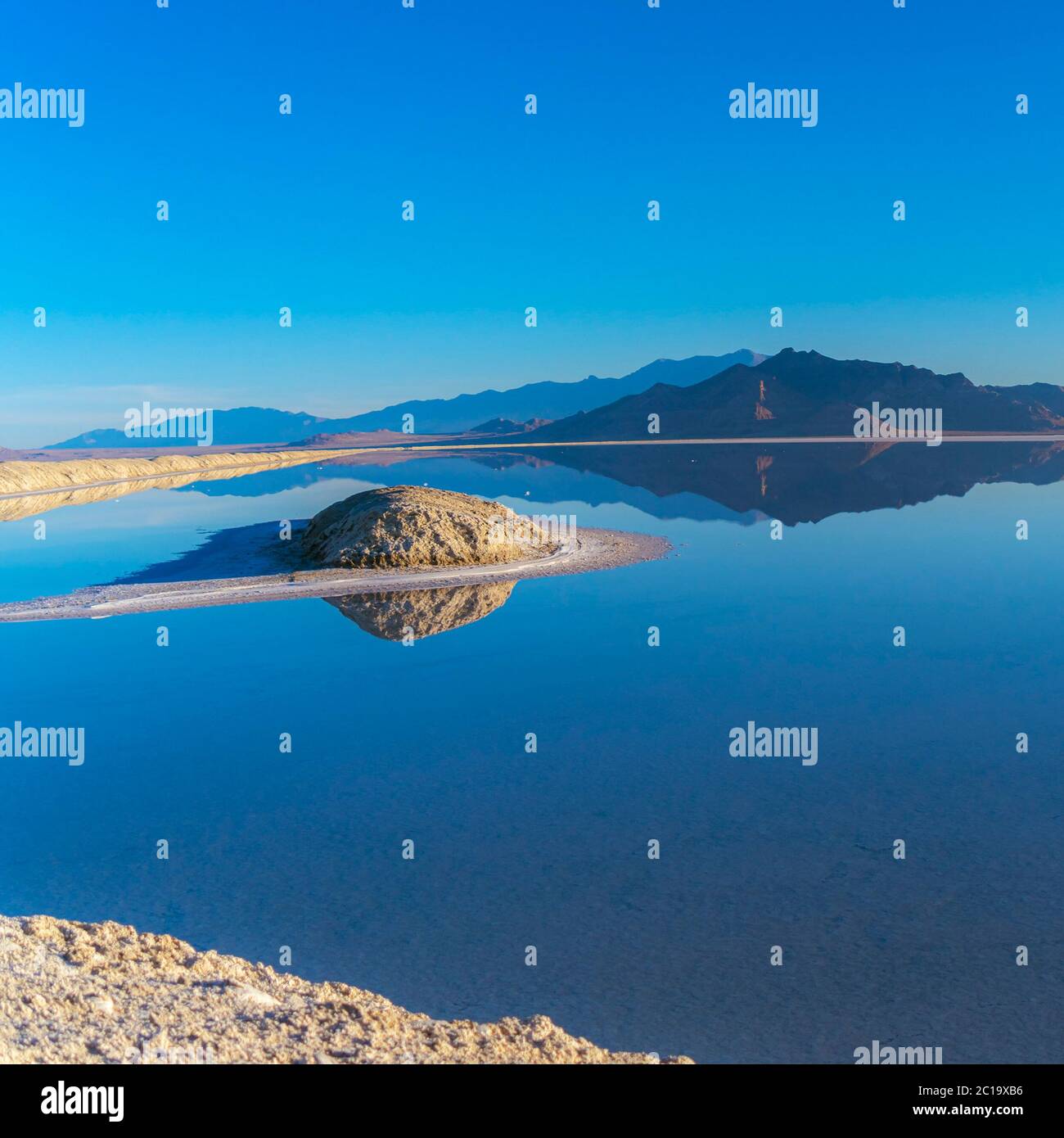 Square frame Blue sky reflected in Bonnievale Salt Flats, Utah Stock ...