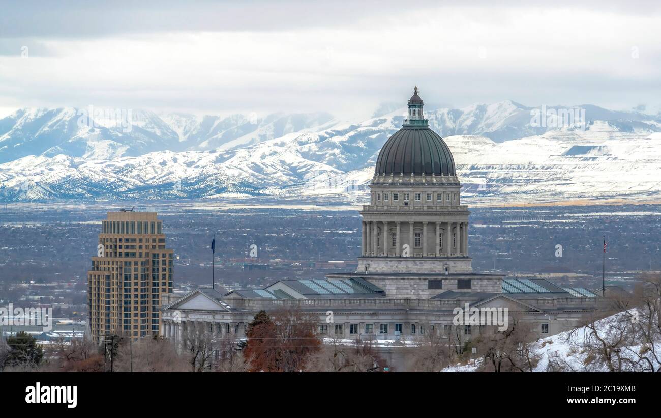 Panorama Utah State Capitol Building against Salt Lake City landscape ...