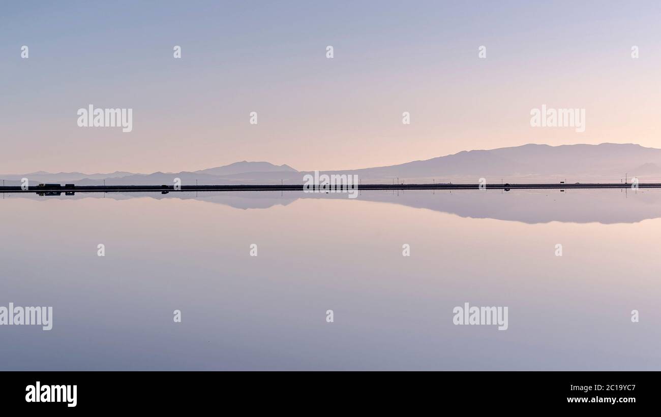 Panorama Perfect reflection of clear sky in salt lake Stock Photo - Alamy