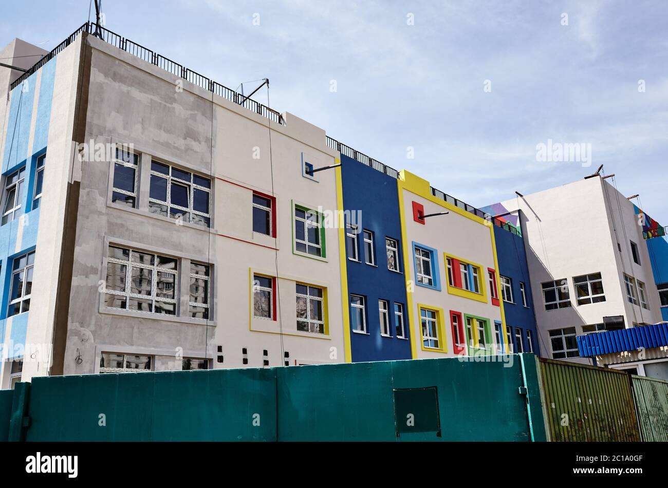 The progress of construction of the kindergarten building. Modern ...