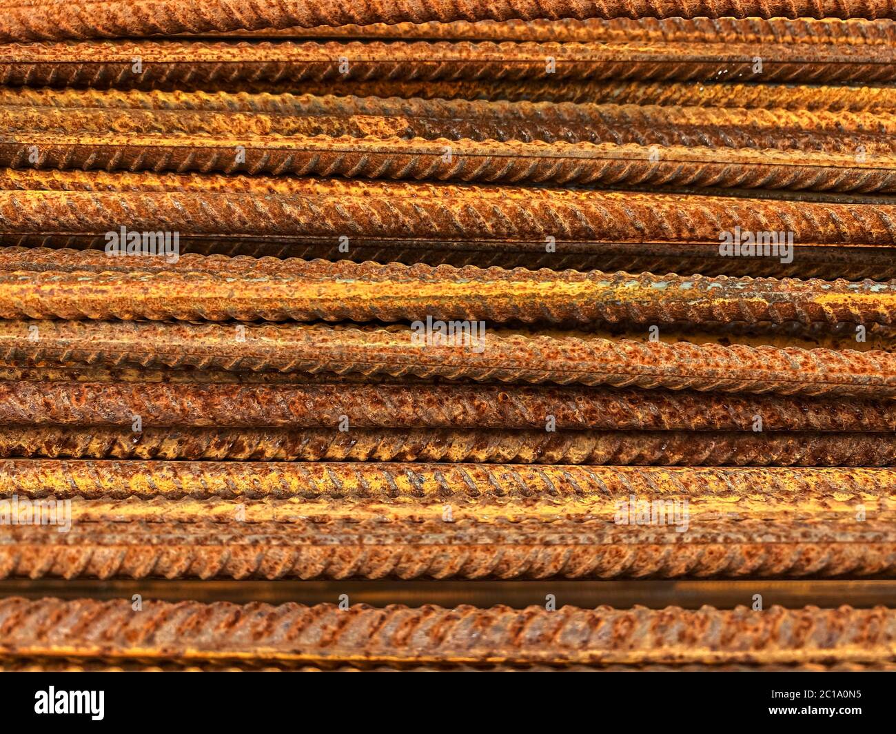 Closeup of old weathered iron armature, metal wire reinforcement ...