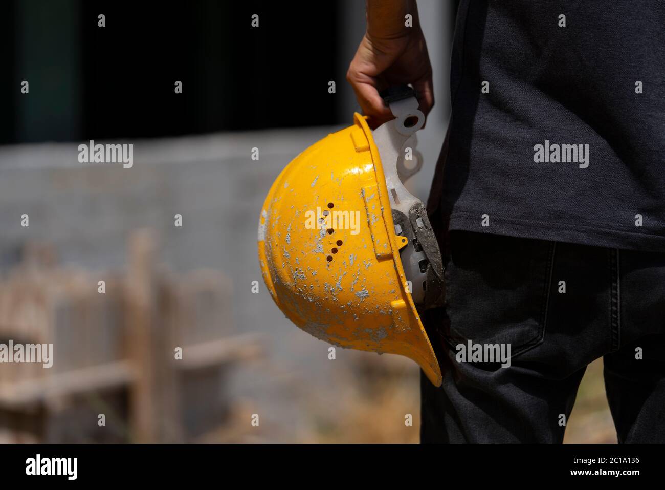 Engineer or construction worker yellow helmet for workers security on ...