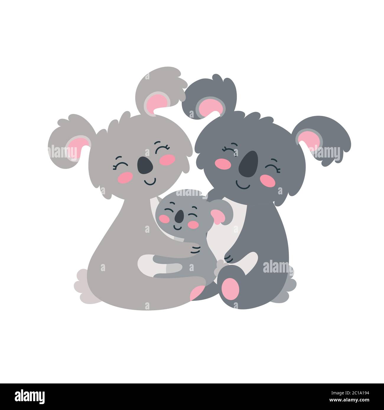 Koala family set. Happy parents hugging their child. Vector ...