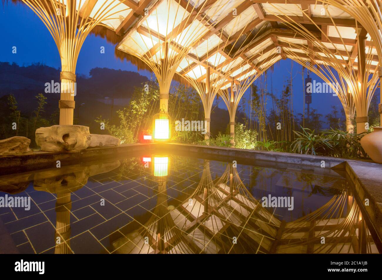 outdoor spa pool at night Stock Photo - Alamy