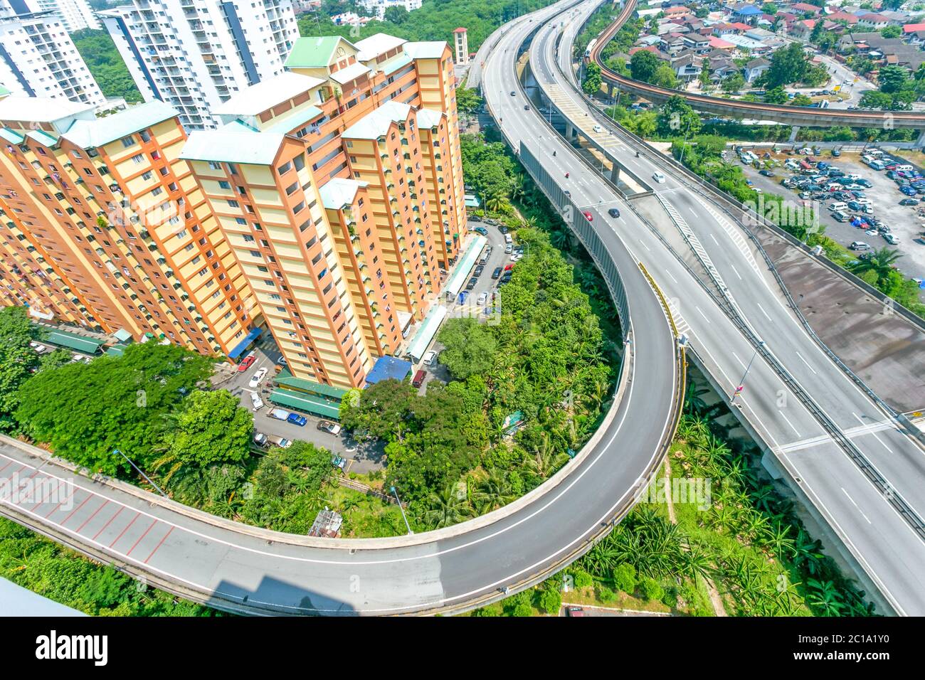aerial view of modern residential buildings and elevated road Stock ...