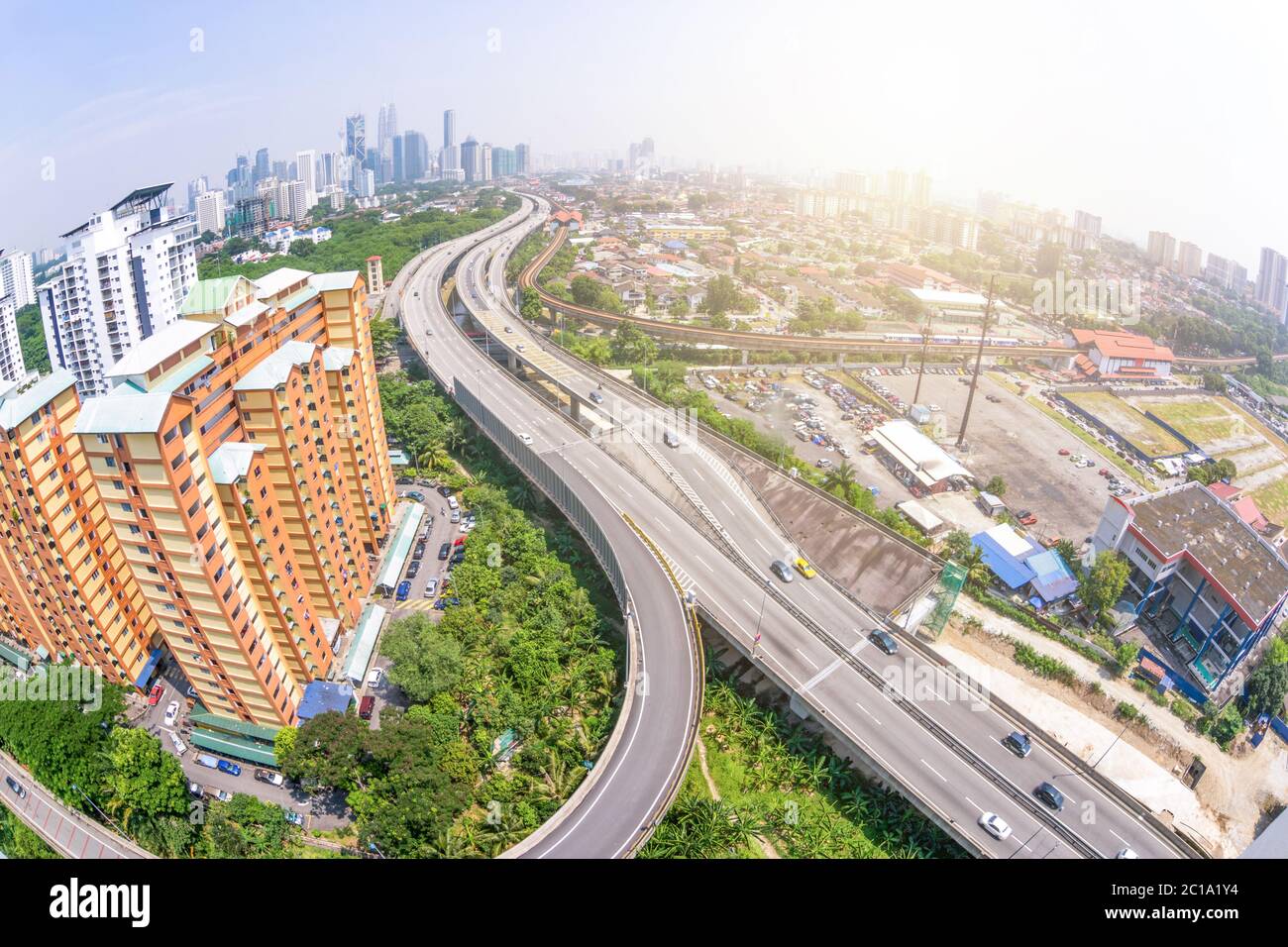 aerial view of modern residential buildings and elevated road Stock ...