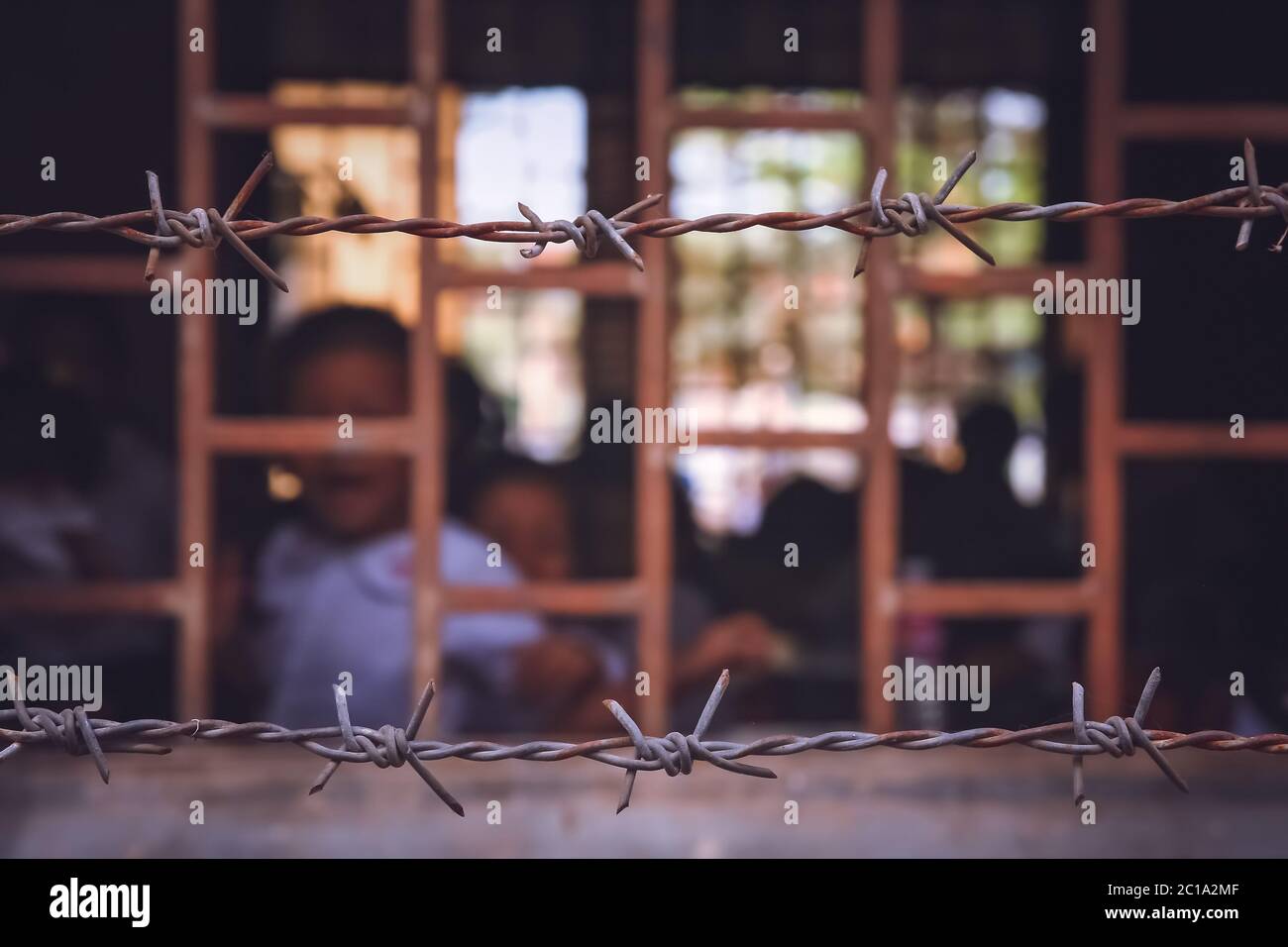 School behind barbed wires Stock Photo - Alamy