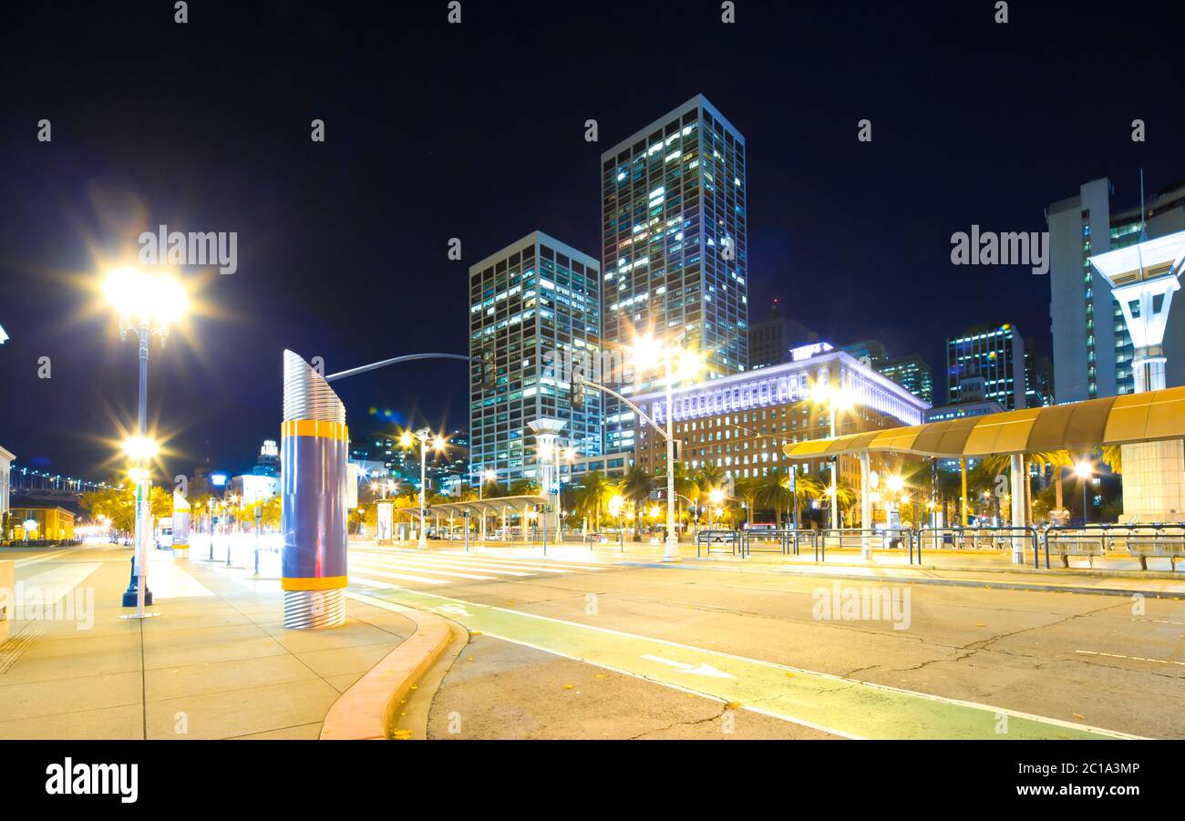 night scene of modern buildings in modern city Stock Photo - Alamy