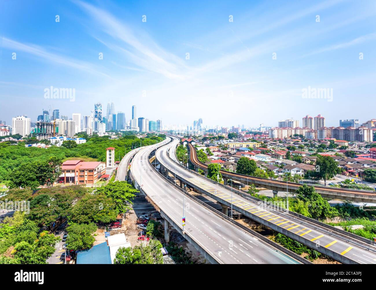 aerial view of elevated road and modern buildings Stock Photo - Alamy
