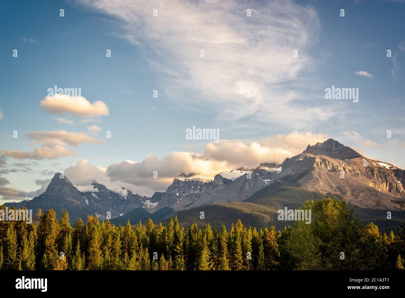 Mount Outram and Survey peak at sunset, view from Icefields Parkway in ...