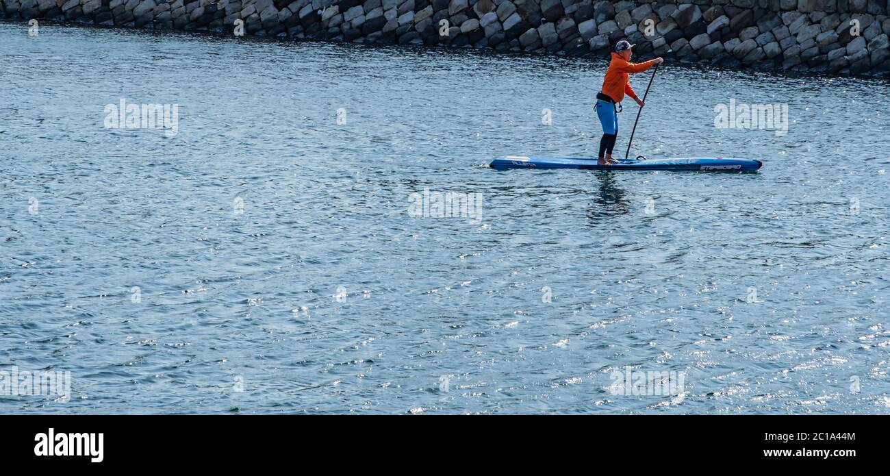 A group of people paddle boarding at Yokohama's waterfront, Japan Stock ...