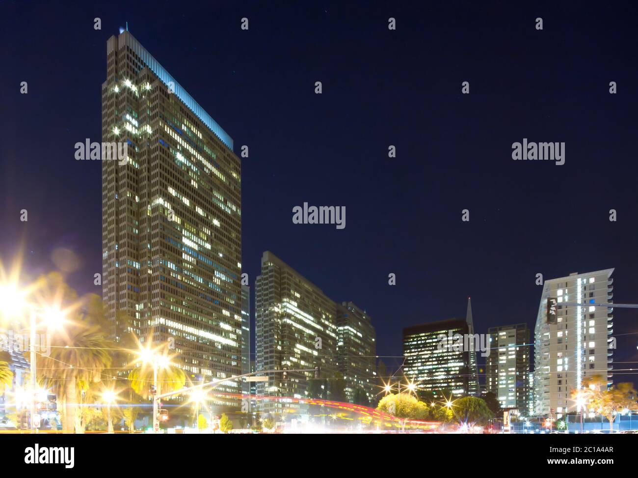 night scene of modern buildings in modern city Stock Photo - Alamy