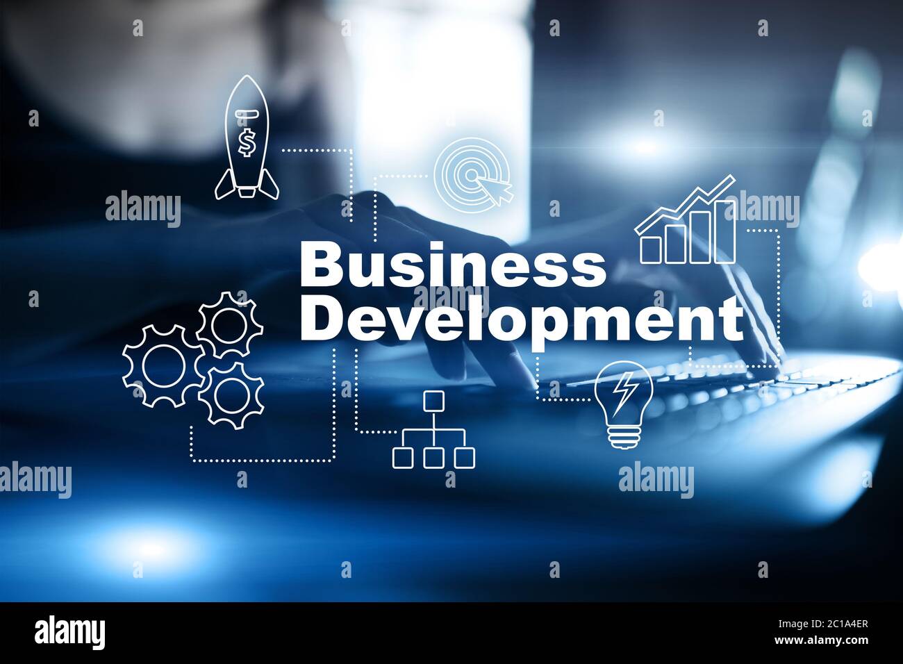Business development concept, Strategy of growth on virtual screen ...