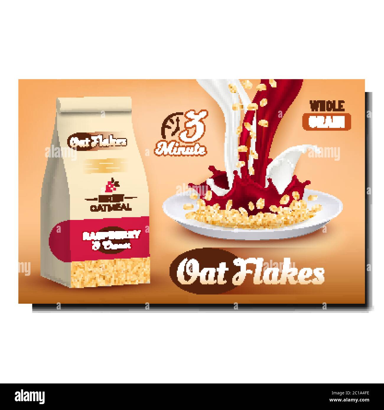 Oat Flakes Breakfast Bright Promo Poster Vector Stock Vector Image ...