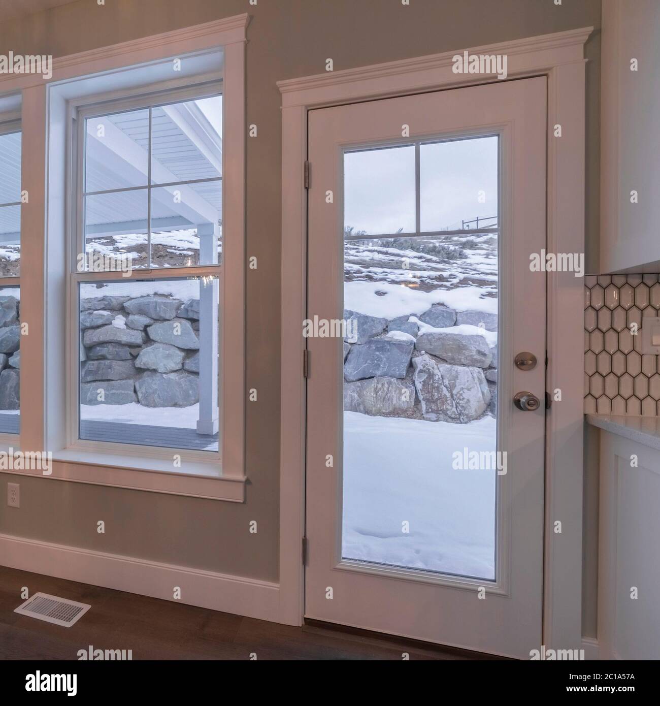 Square frame Looking out through a glass door and windows Stock Photo ...