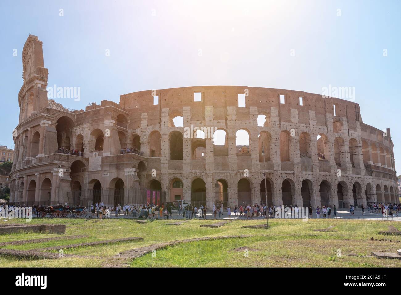 Rome, Italy - June 20, 2018: Panoramic view of exterior of Colosseum in ...