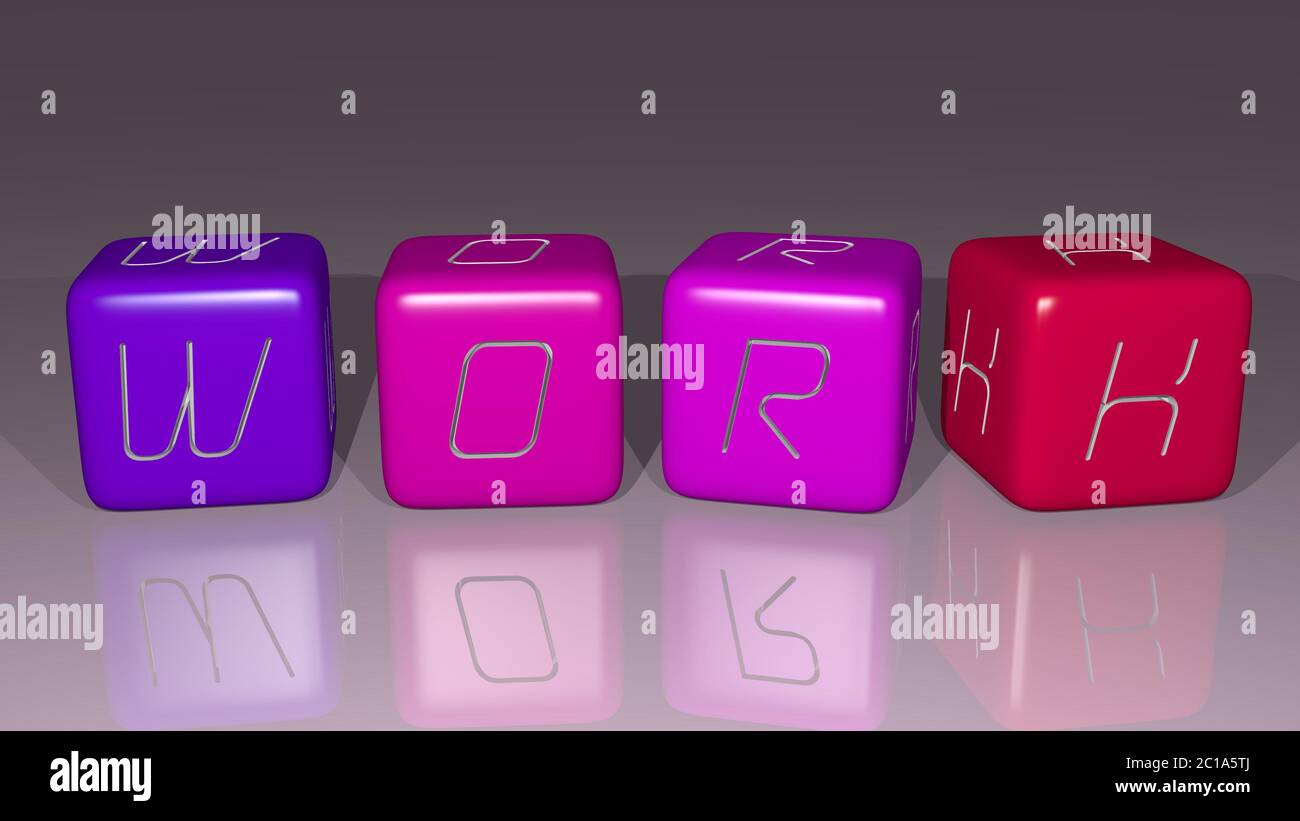 WORK arranged by cubic letters on a mirror floor, ideal for concept ...