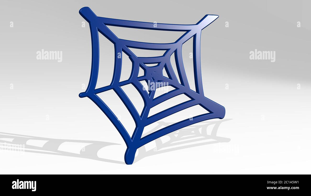 SPIDER WEB from a perspective on the wall. A thick sculpture made of ...