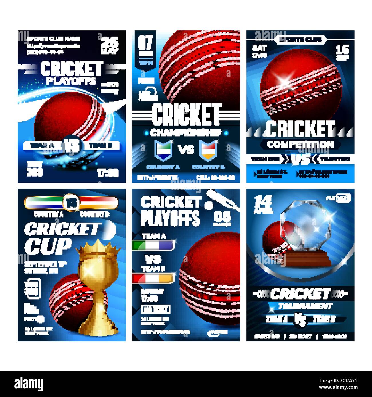 Cricket Team Sportive Game Posters Set Vector Stock Vector Image & Art ...