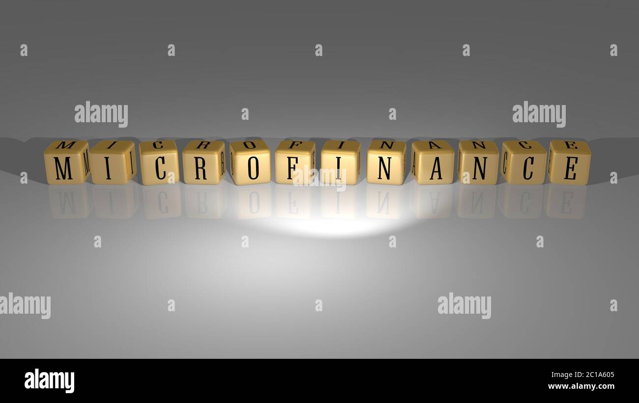 MICROFINANCE made by golden dice letters and color crossing for the ...