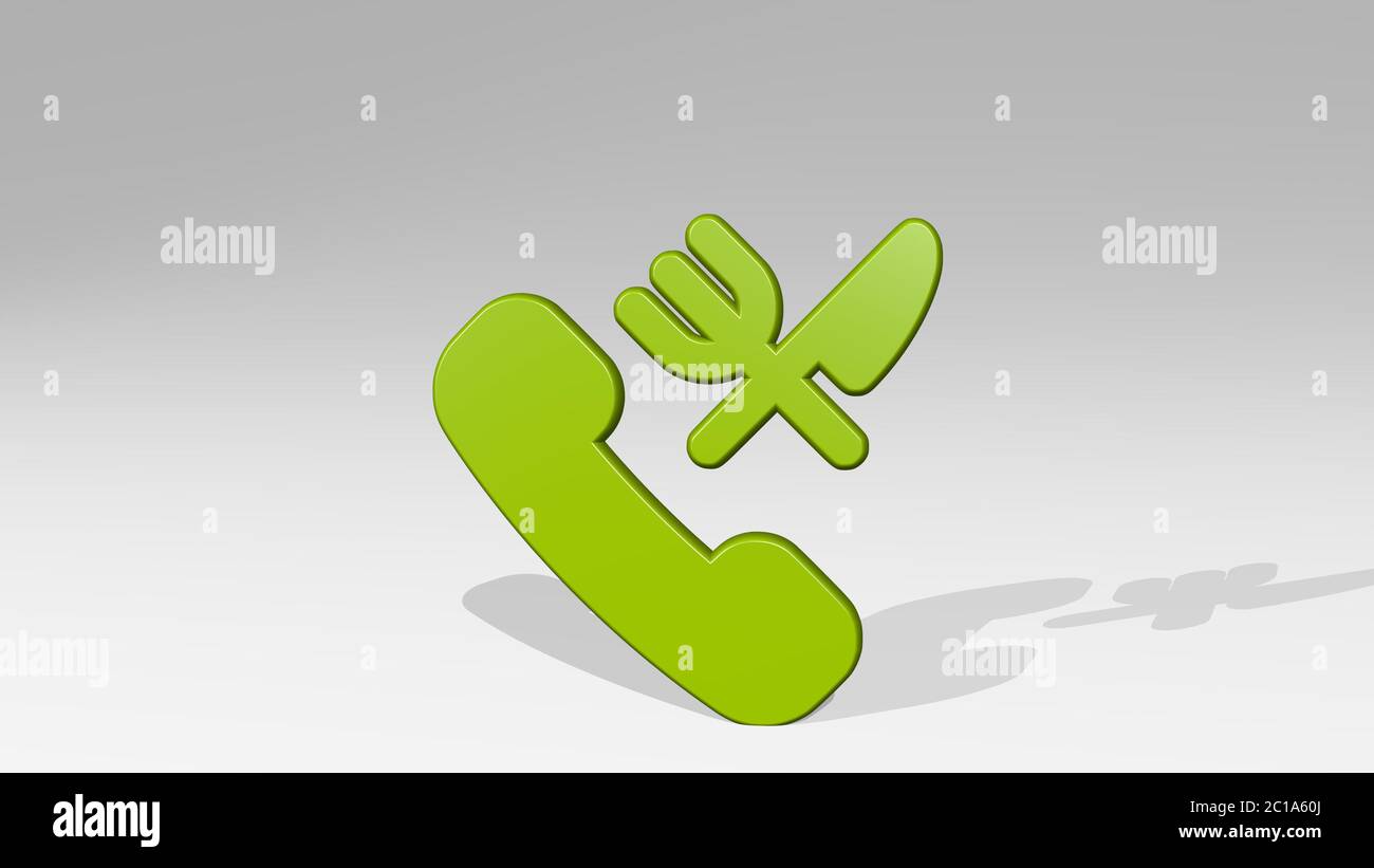 PHONE ACTIONS RESTAURANT made by 3D illustration of a shiny metallic ...