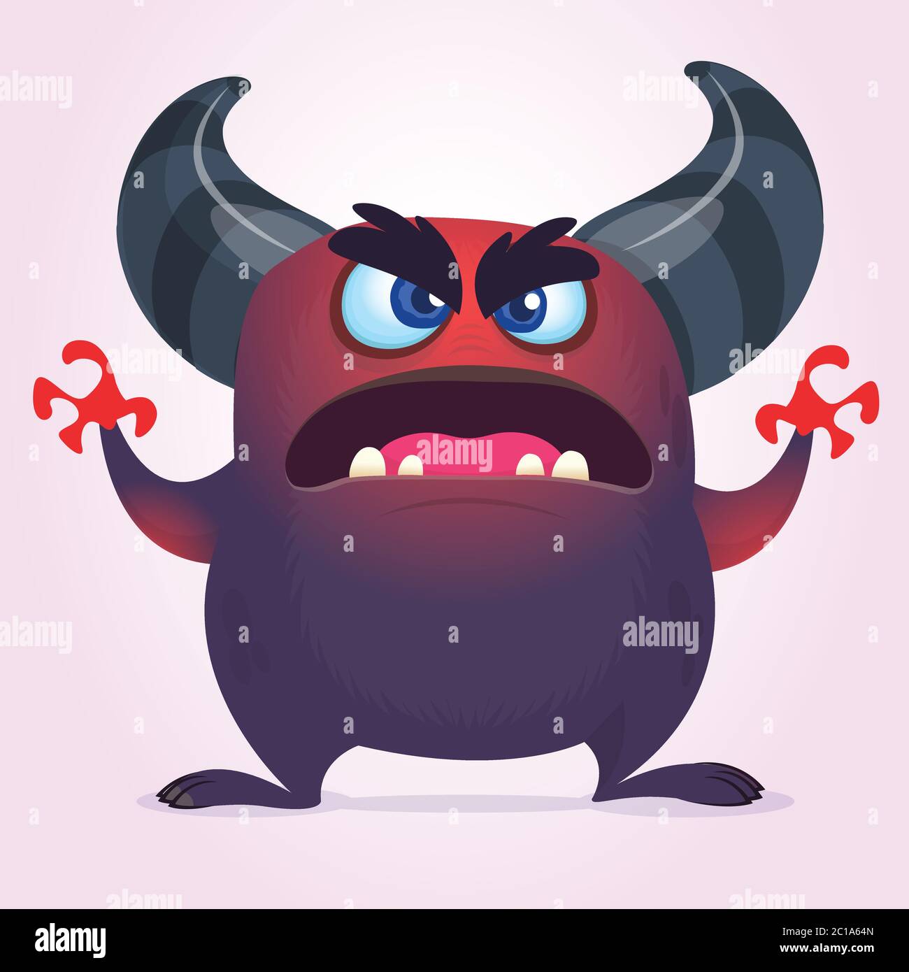 Cute cartoon black horned monster. Vector illustration Stock Vector ...