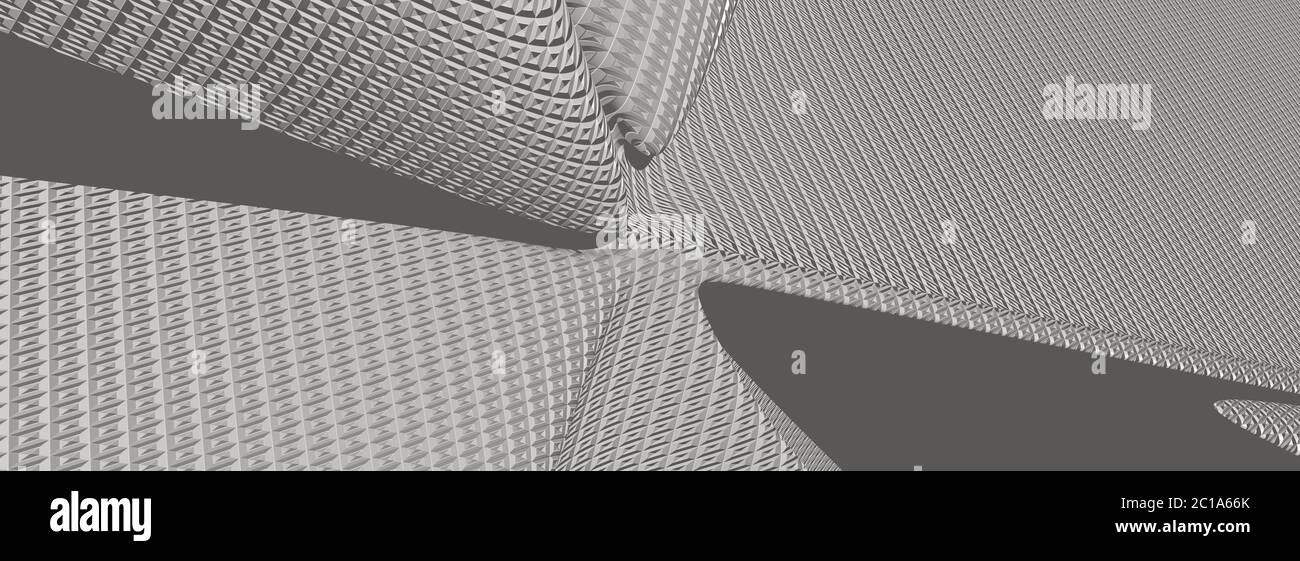 Ultra wide 3D abstract background of curved geometrical patterns of ...