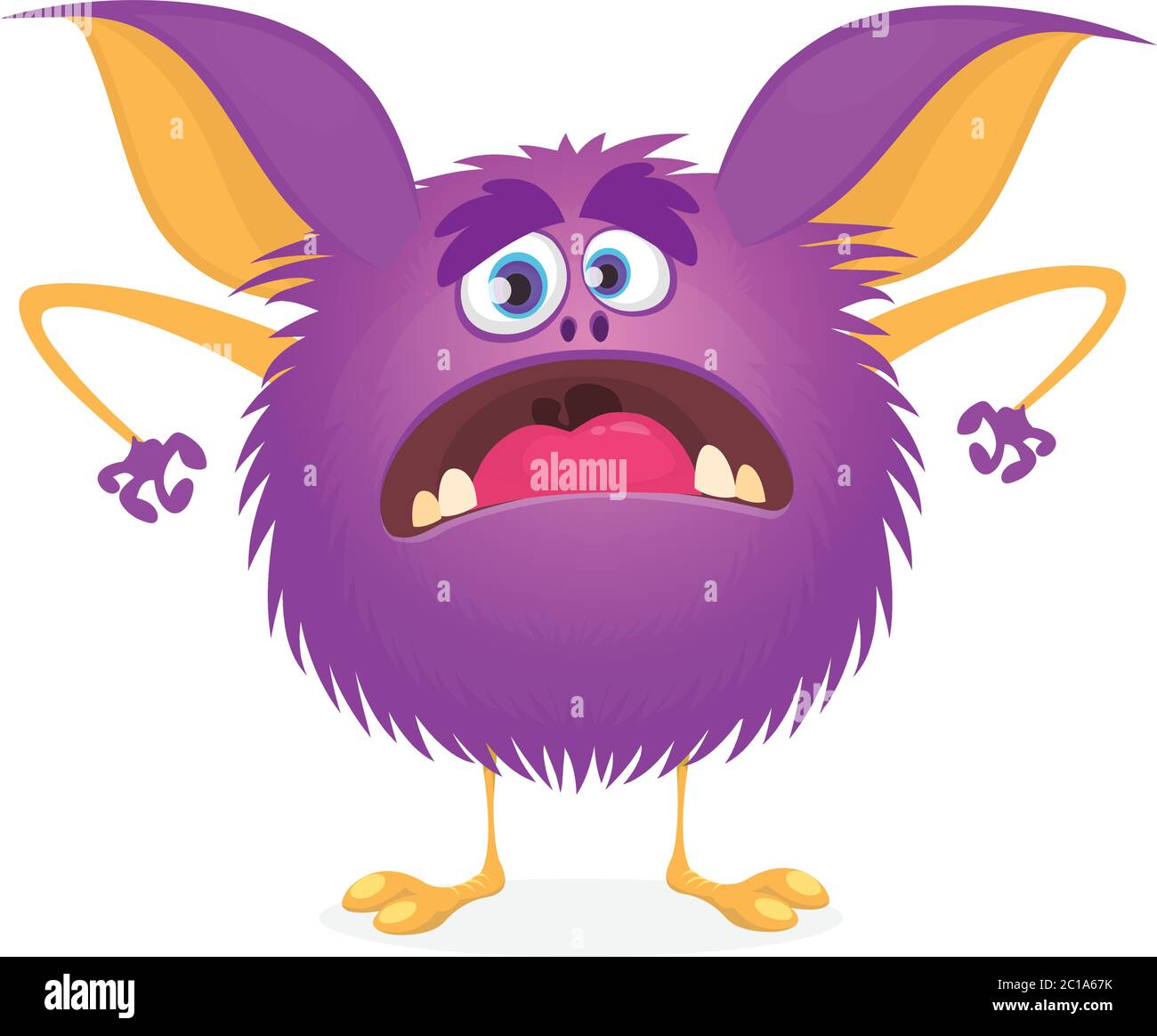 Angry tiny cartoon monster. Halloween vector illustration of violet ...