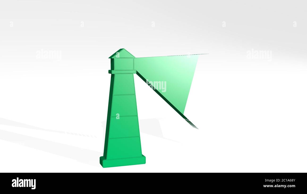 lighthouse on the wall. 3D illustration of metallic sculpture over a ...