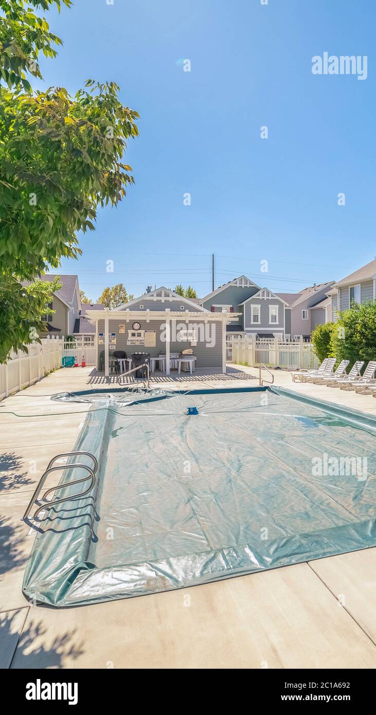 Vertical Covered swimming pool in winter day light Stock Photo - Alamy