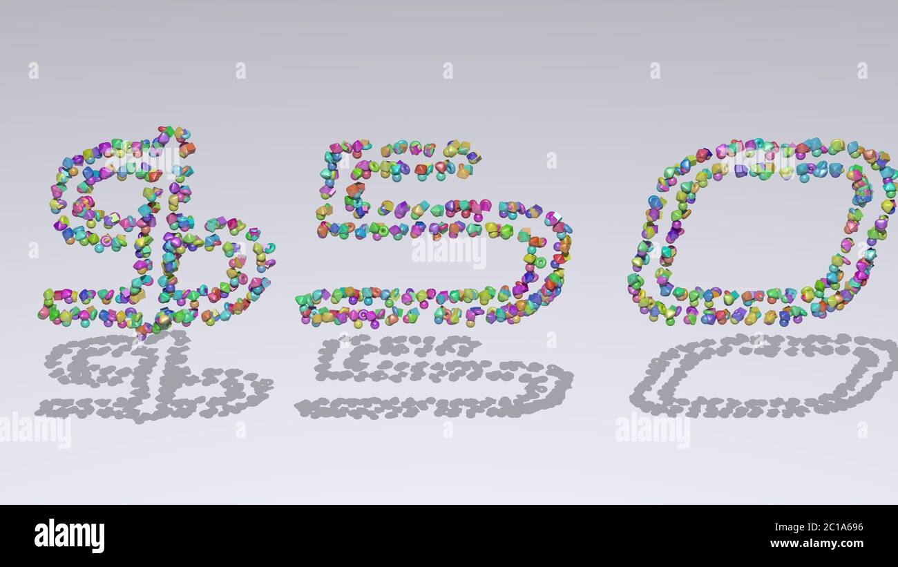 $: 3D illustration of the text made of small objects over a white ...
