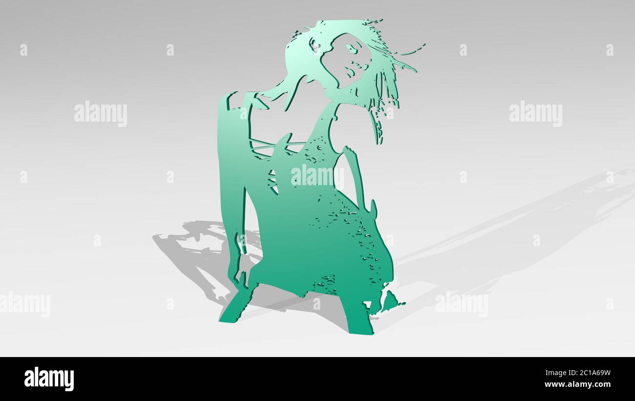 GIRL DANCING from a perspective on the wall. A thick sculpture made of ...