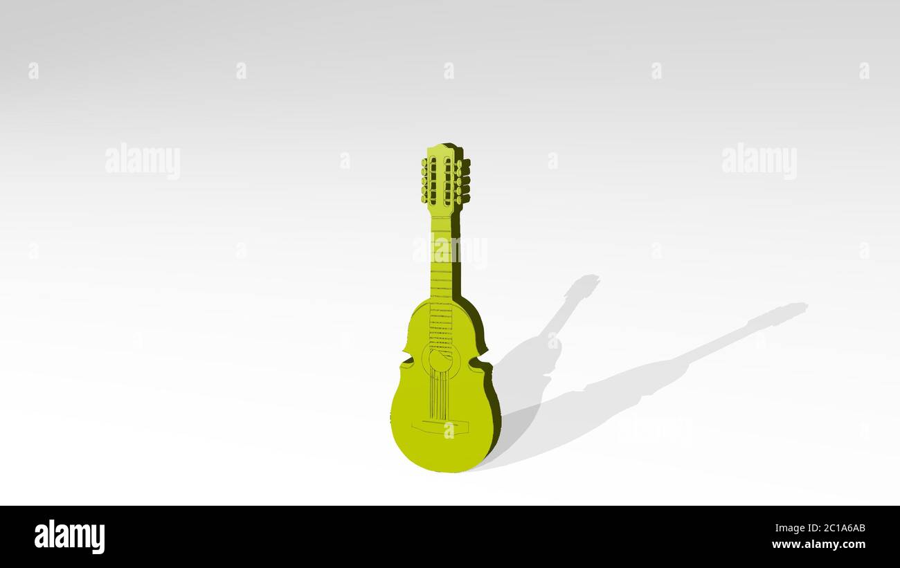 guitar on the wall. 3D illustration of metallic sculpture over a white ...