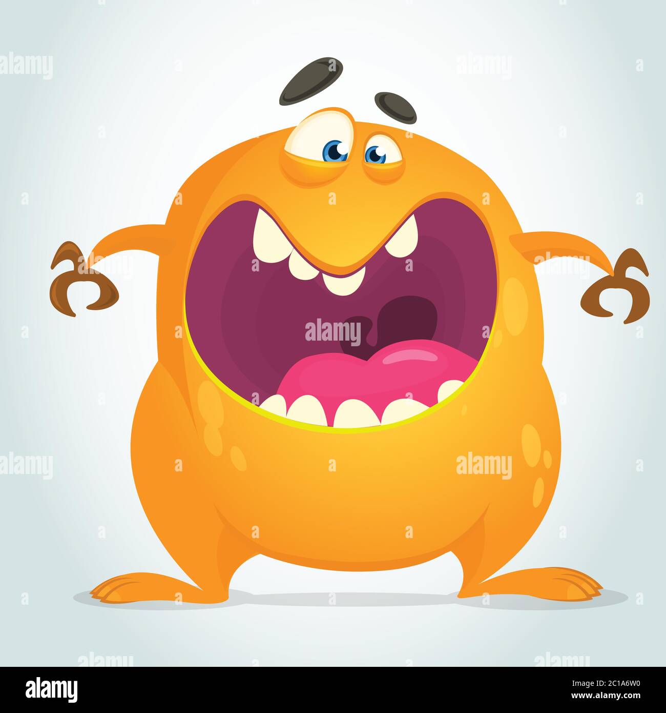 Angry cool cartoon fat monster. Orange vector monster character Stock ...