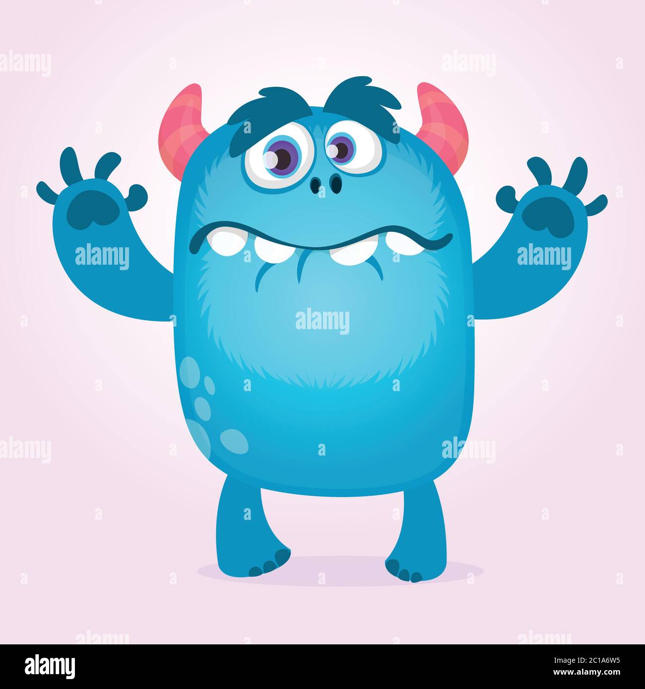 Cute furry blue monster. Vector bigfoot or troll character mascot ...
